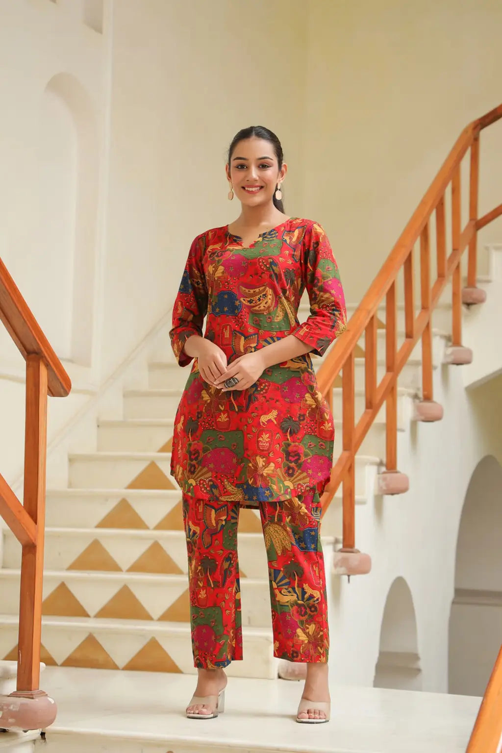 Red Co-Ord Set – Rain & Rainbow